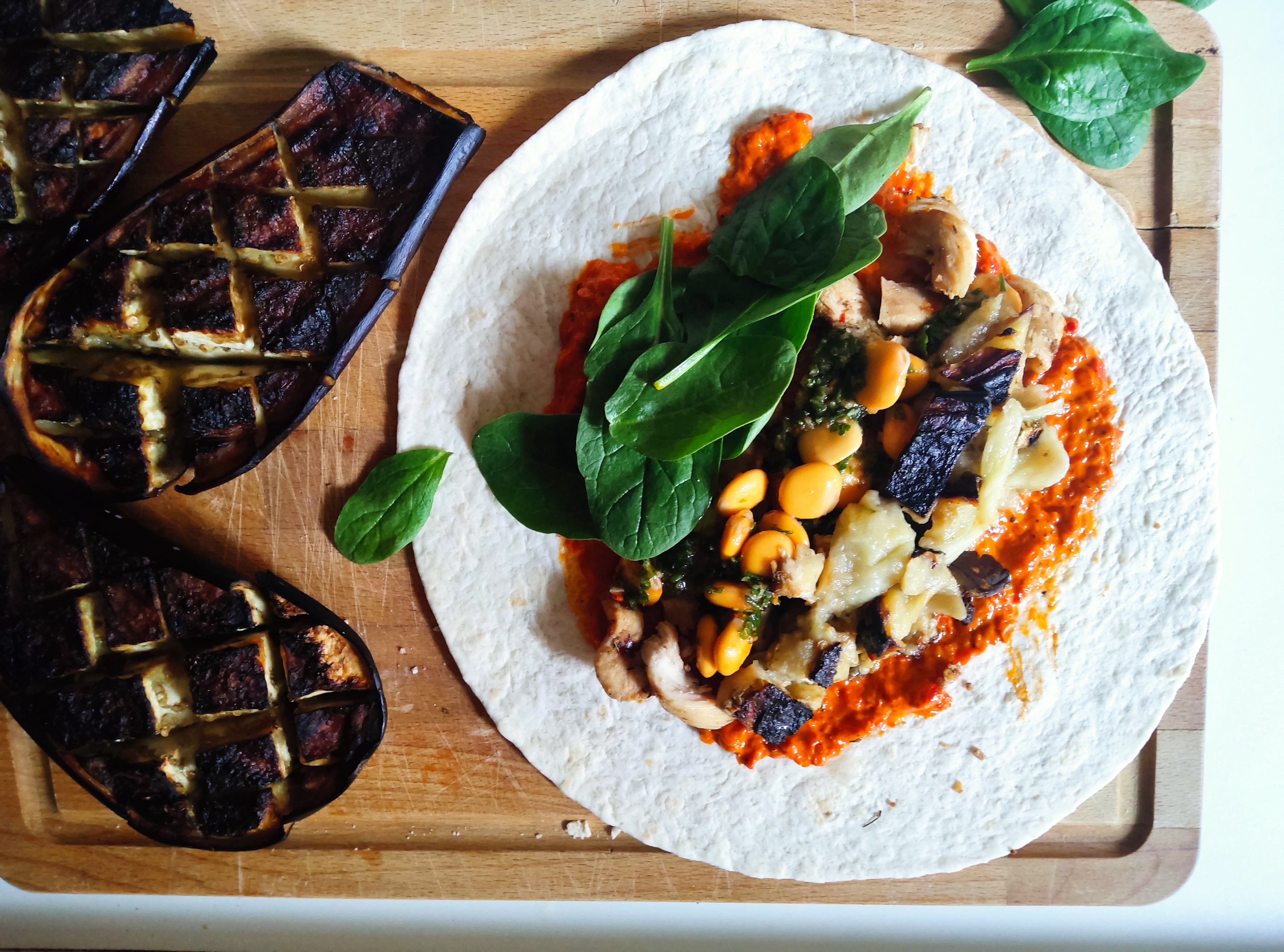 Chicken Ajvar Eggplant Spinach Wrap Sandwich au poulet, ajvar ...